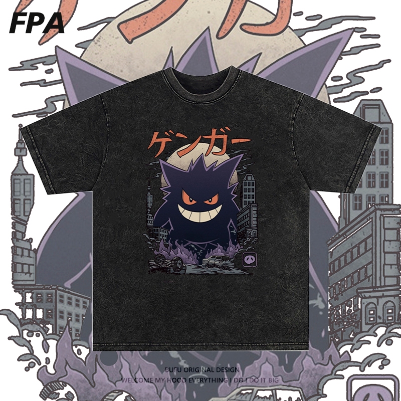FPA 【 New Product 】Washed black retro men's T-shirt cotton oversize ...