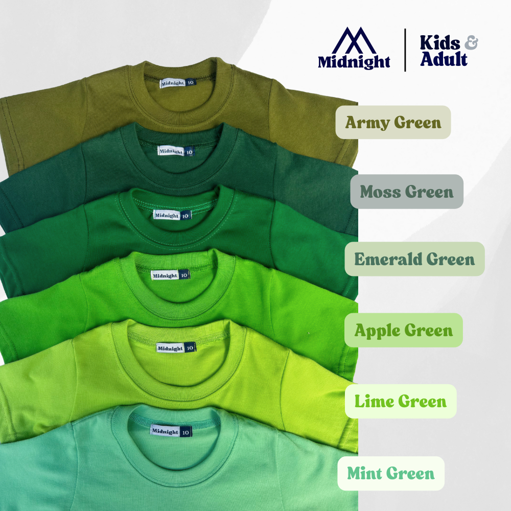 Midnight Plain Tshirt II Army Green, Moss, Emerald, Apple Green, Lime ...