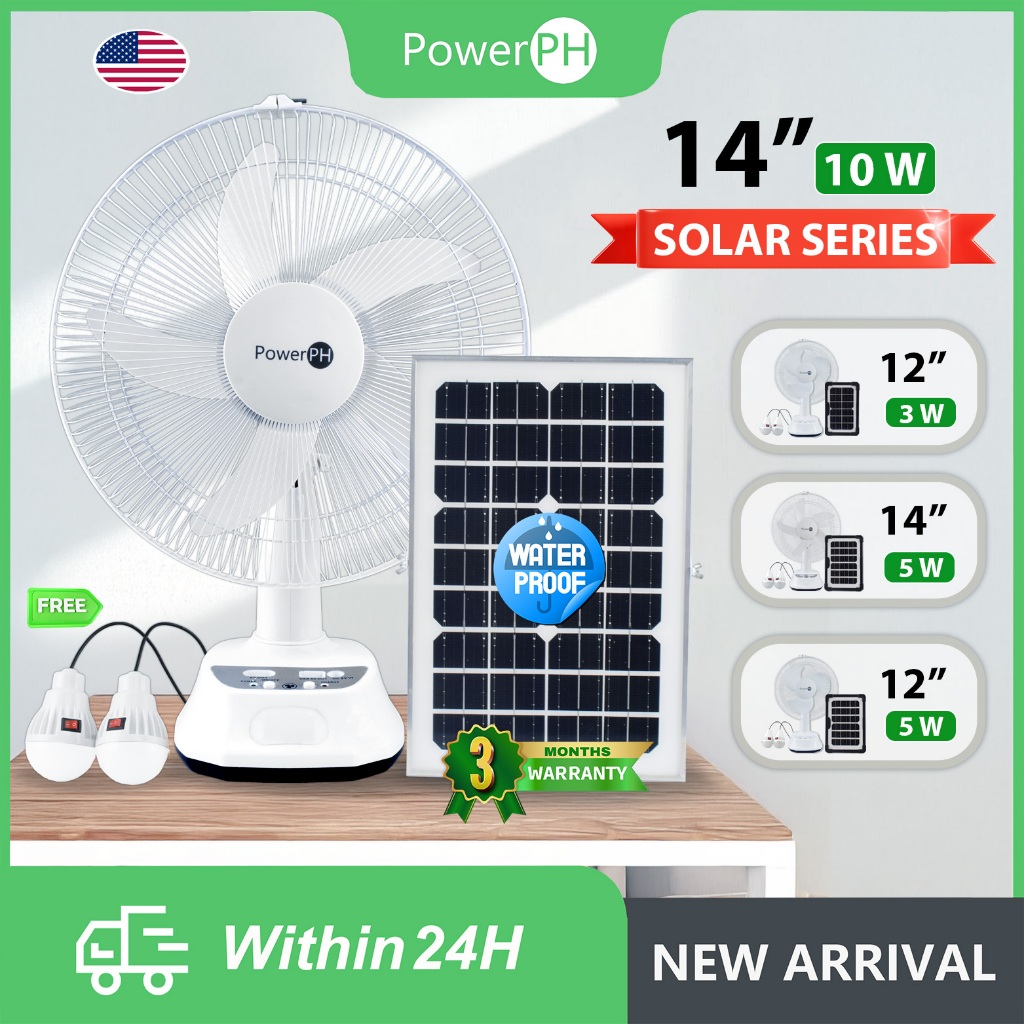 POWERPH 12 14inch Rechargeable Electric Solar Fan With Solar Panel And ...
