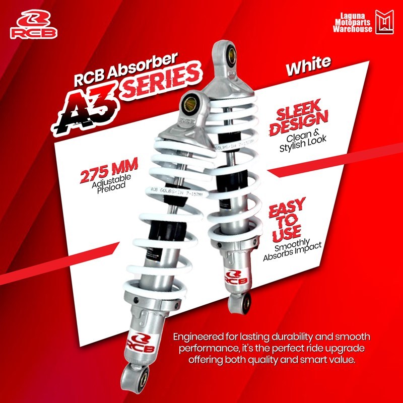 RCB A3 Series Dual Shock Absorber 275MM Universal WHITE | Shopee ...
