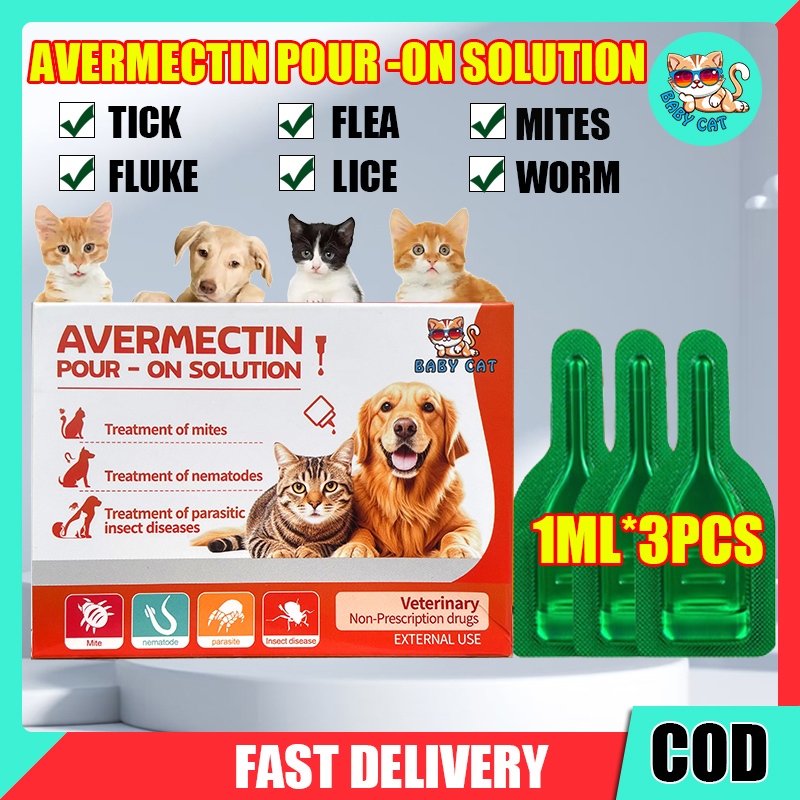Avermectin Pour-On Solution for Dogs & Cats - Anti Tick, Flea, Mites ...