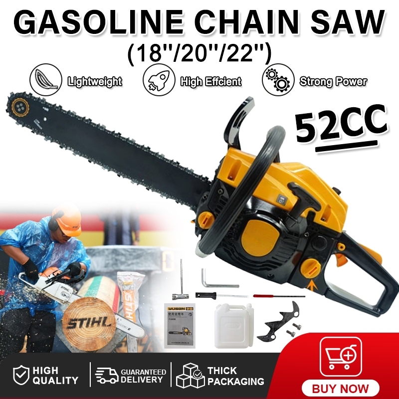 Chainsaw 18/20/22 Inches Portable Gasoline Chainsaw 52CC Steel Chain ...