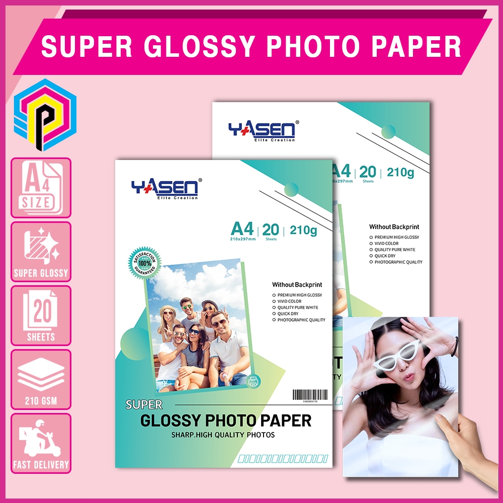 Yasen A4 Super Glossy Photo Paper 210gsm No Back Print 20 Sheets ...