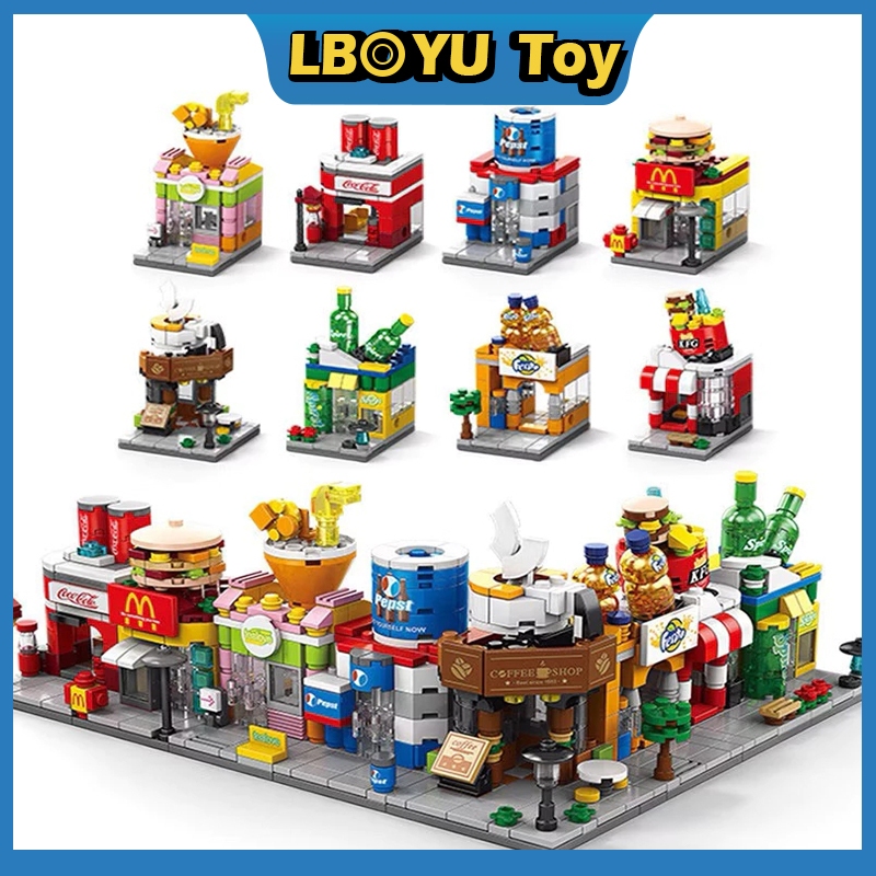 Small City Street View Building Blocks Toys 3D Model Drinks Catering ...