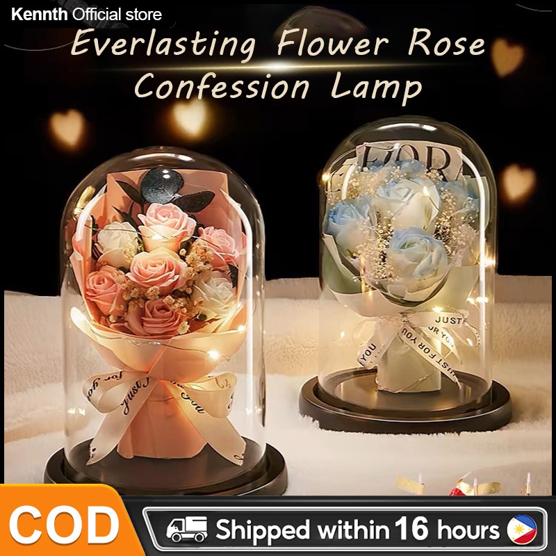 LED Light Artificial Rose Flower Bouquet LED Light in Glass Dome Mother ...