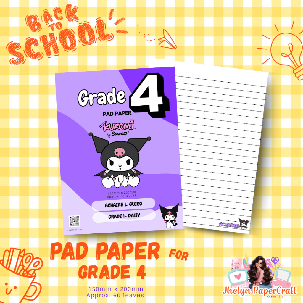 Personalized Pad Paper for Grade 4 | 60 leaves | 70gsm | Back to School ...