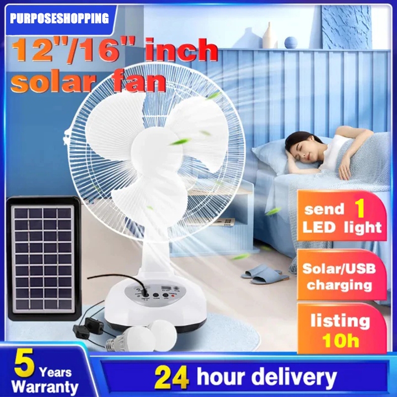 Solar fan with panel Electric Fan Rechargeable fan with Led Bulb with ...