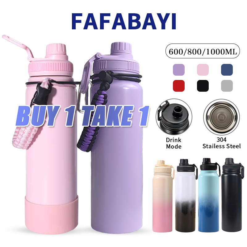 FAFA 600ML/800ML/1000ML Tumbler Sport Water Bottle Stainless Steel Keep Hot and Cold Vacuum ...