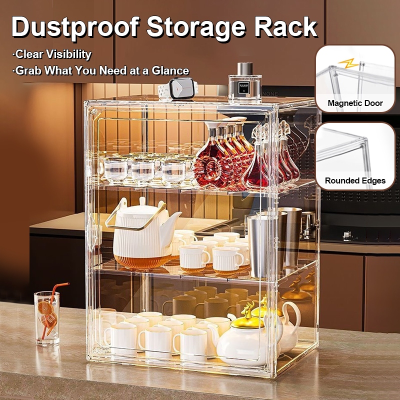 3 Layers Magnetic Acrylic Display Case Dustproof Cup Display Case ...