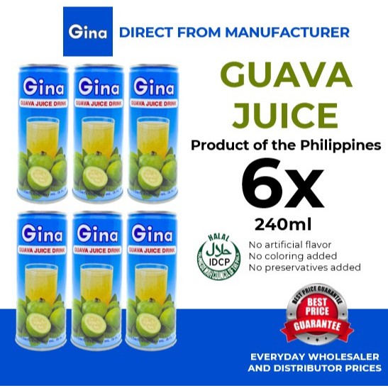 6x Gina Guava Juice Drink 240mL – Refreshing Guava Nectar in Cans ...