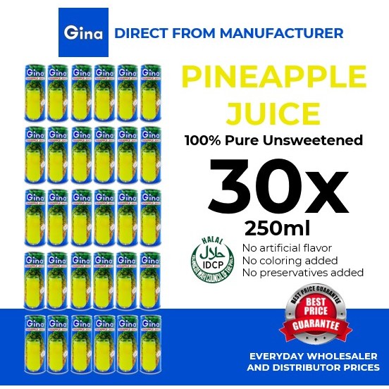 30x Gina Pineapple Juice 250mL – Bulk Tropical Fruit Juice in Can ...