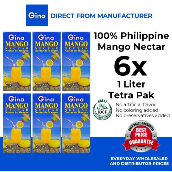 6x Gina Mango Nectar Juice 1L – 1 Liter of Refreshing Drink in Tetra ...