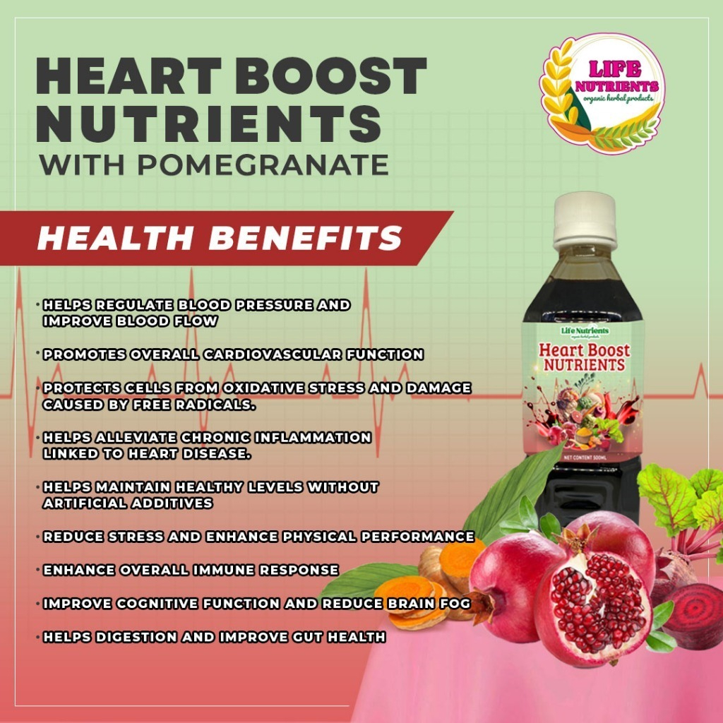 Heart Boost Nutrients Organic Herbal Juice with Pomegranate, Ashwaganda ...