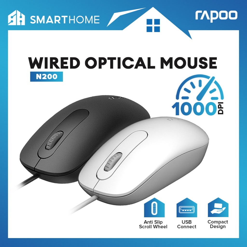 Rapoo N200 USB Wired Mouse 1000 DPI Anti-slip Home Office Mouse for ...