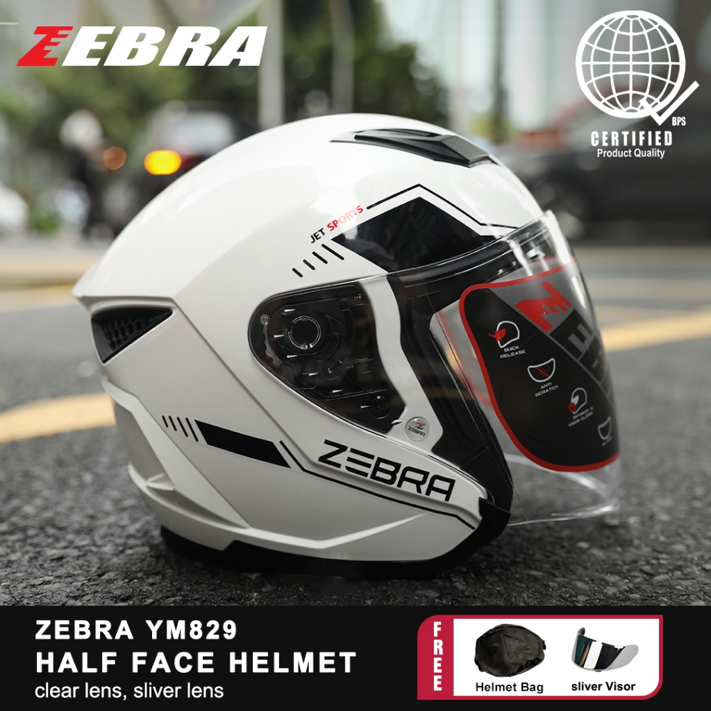 ZEBRA YM-829 half face helmet dual visor motorcycle helmet for men and ...
