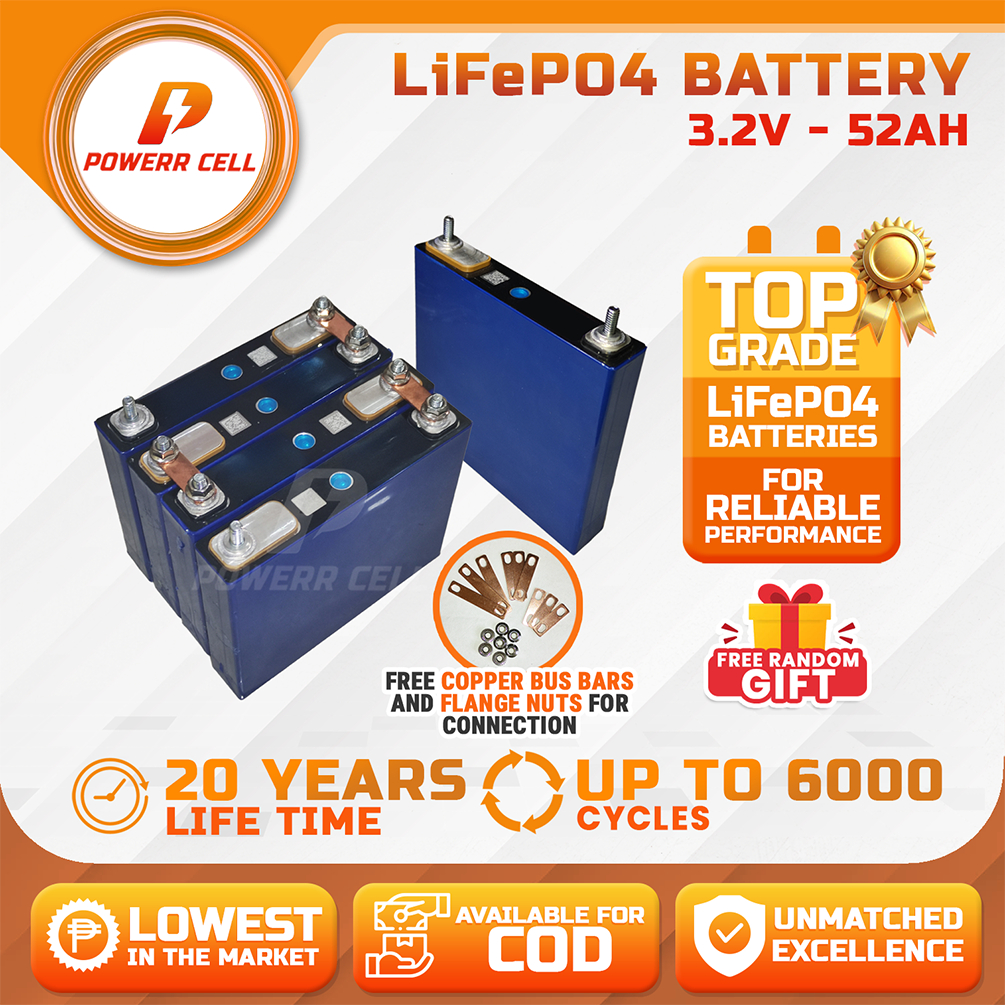 Powerrcell 3.2V 52Ah LiFePO4 Rechargeable Battery | UPS Sealed LiPo4 ...