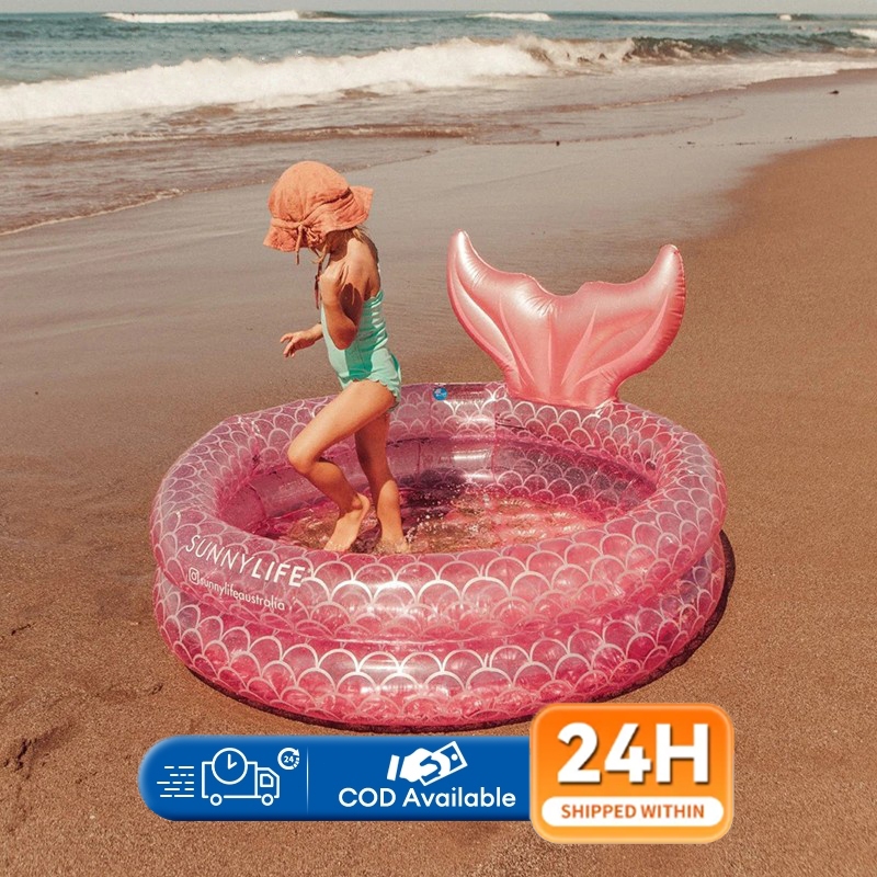 COD PVC Inflatable Swimming Pool for Kids Mermaid Tail Floaters Pink ...
