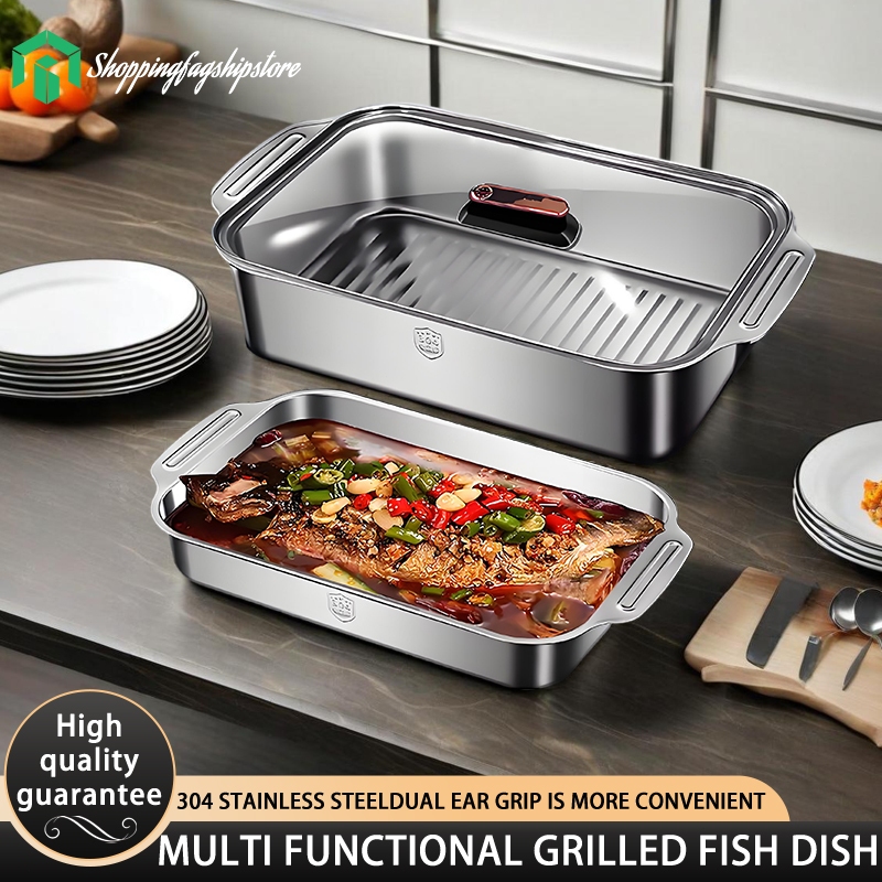 304 stainless steel grilled fish plate, barbecue food insulation plate ...