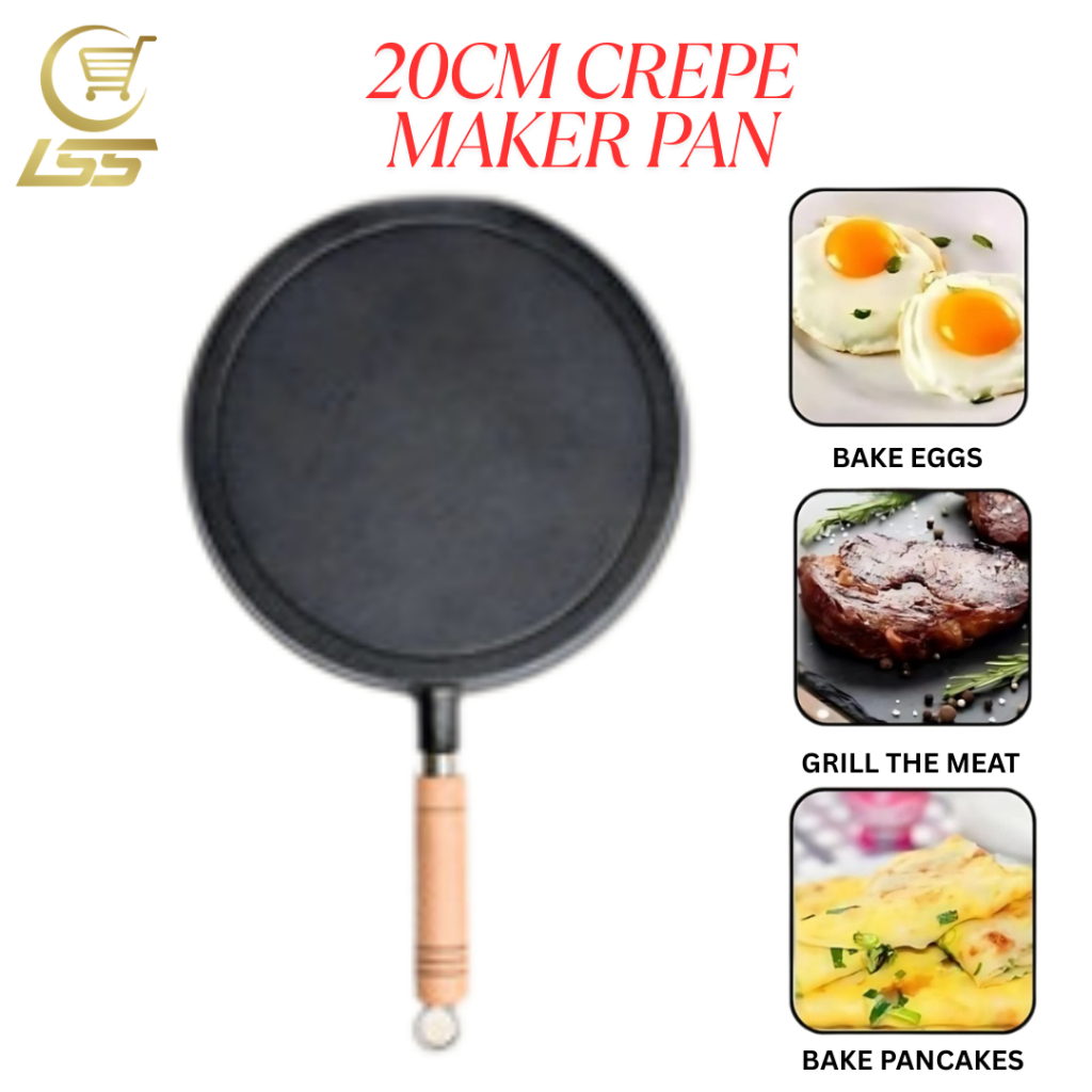 20cm Cast Iron Pancake Crepe Pan Frying Pan Cast Iron Pot with Beech ...