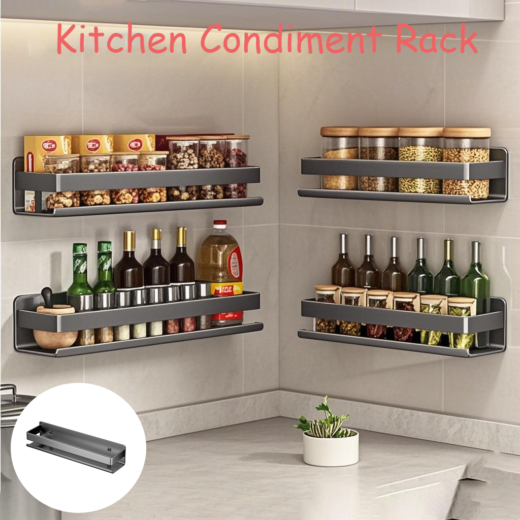 Wall Mounted Kitchen Condiment Rack Seasoning Utensils Storage Shelf ...