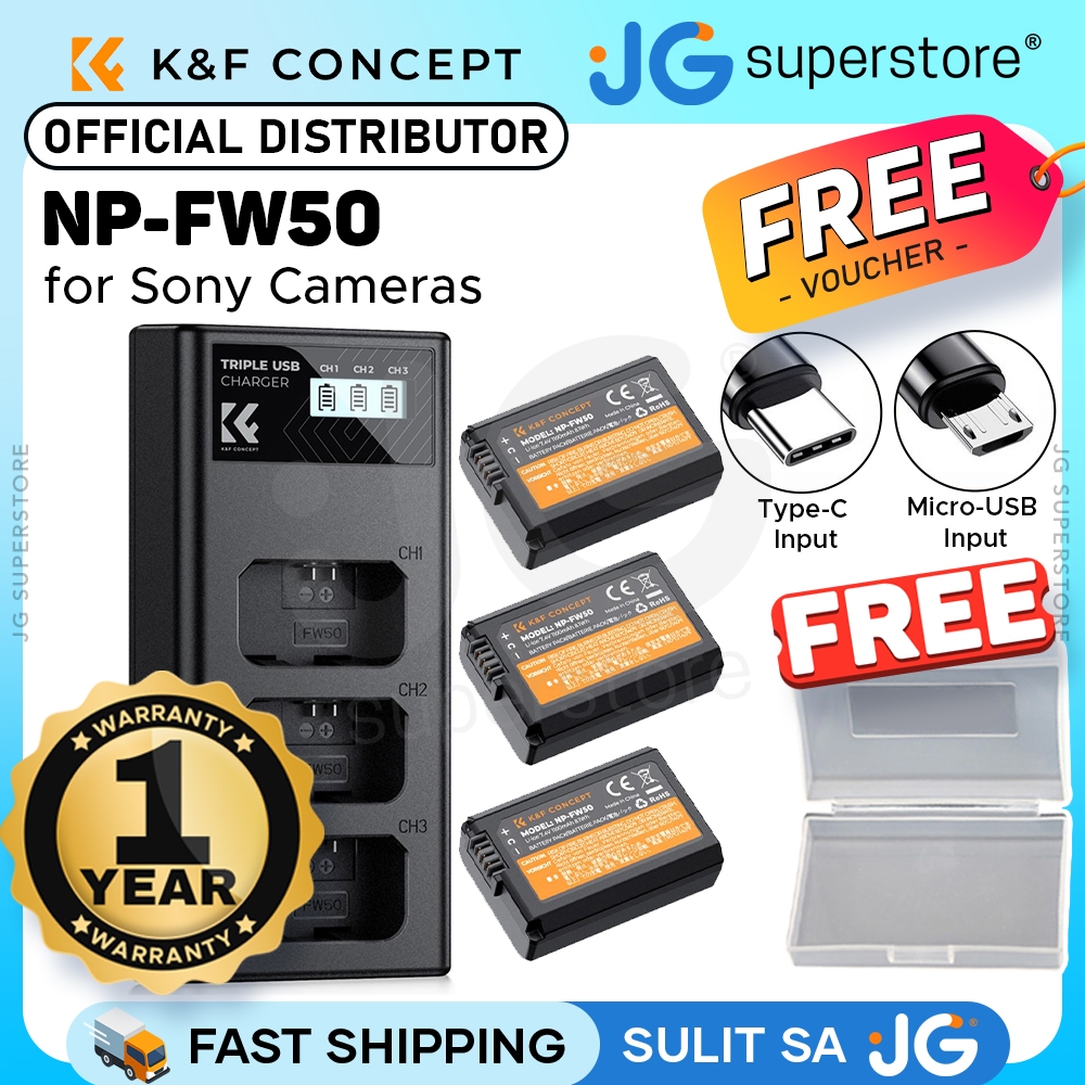 K&F Concept NP-FW50 Battery and Triple / Dual Charger w/ (3 / 2-Pack) 7 ...