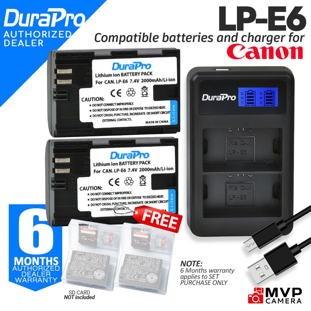 DURAPRO Canon LP-E6 LPE6 LP-E6N LPE6N Battery Dual USB Charger MVP ...