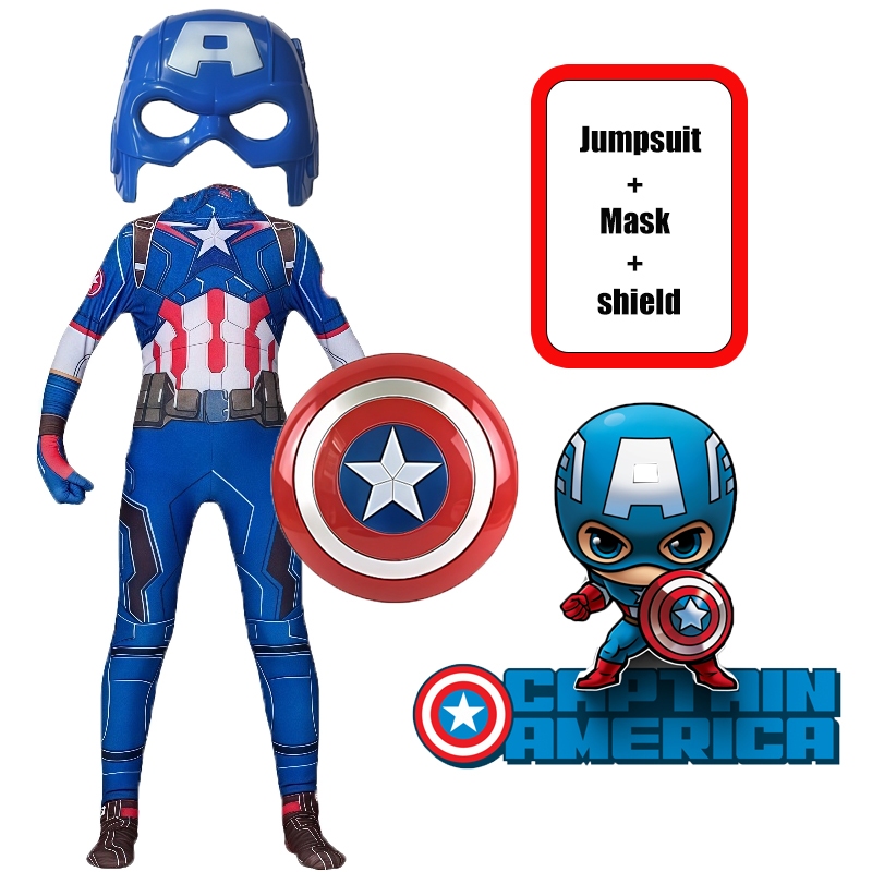 Superhero Captain America Muscle Costumes Cosplay for Kids Children Boy ...
