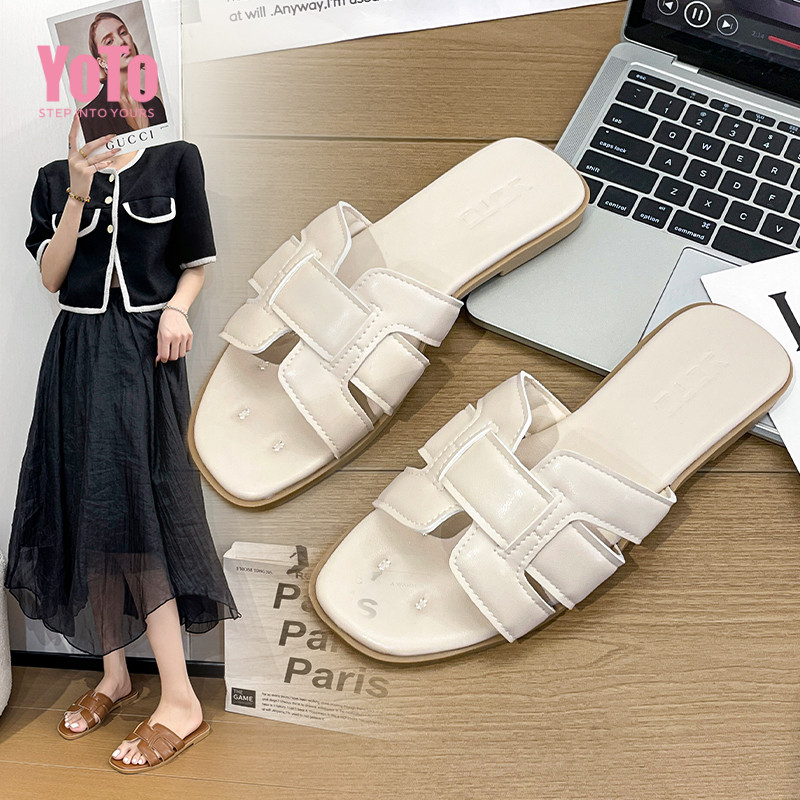 YOTO New Women's Flat Sandals Casual Summer Type Slide Comfy Faux ...