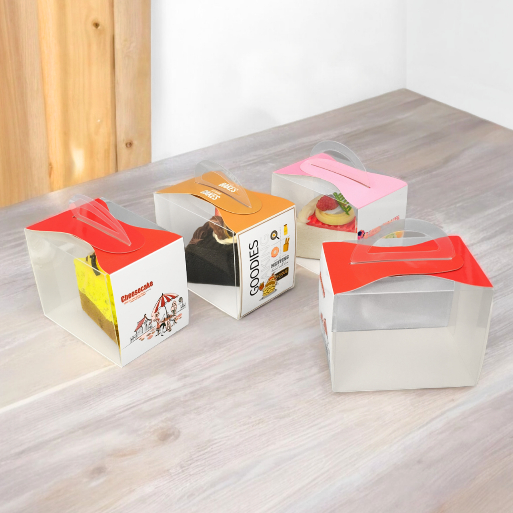 10pcs Clear Triangle Acetate Cake Box with Handle Printed Pastry ...