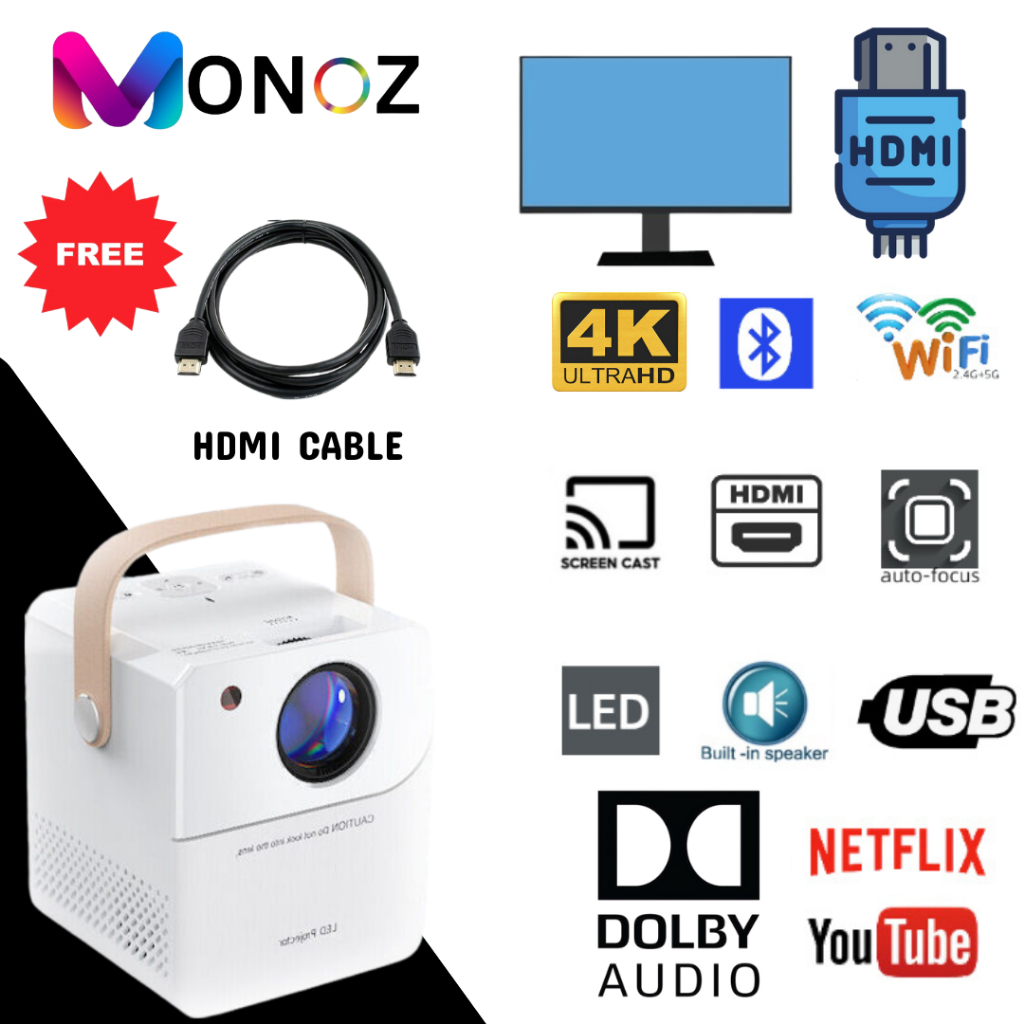 Y8 PRO 4K Smart Projector | WiFi & Bluetooth | Home Theater, Outdoor ...