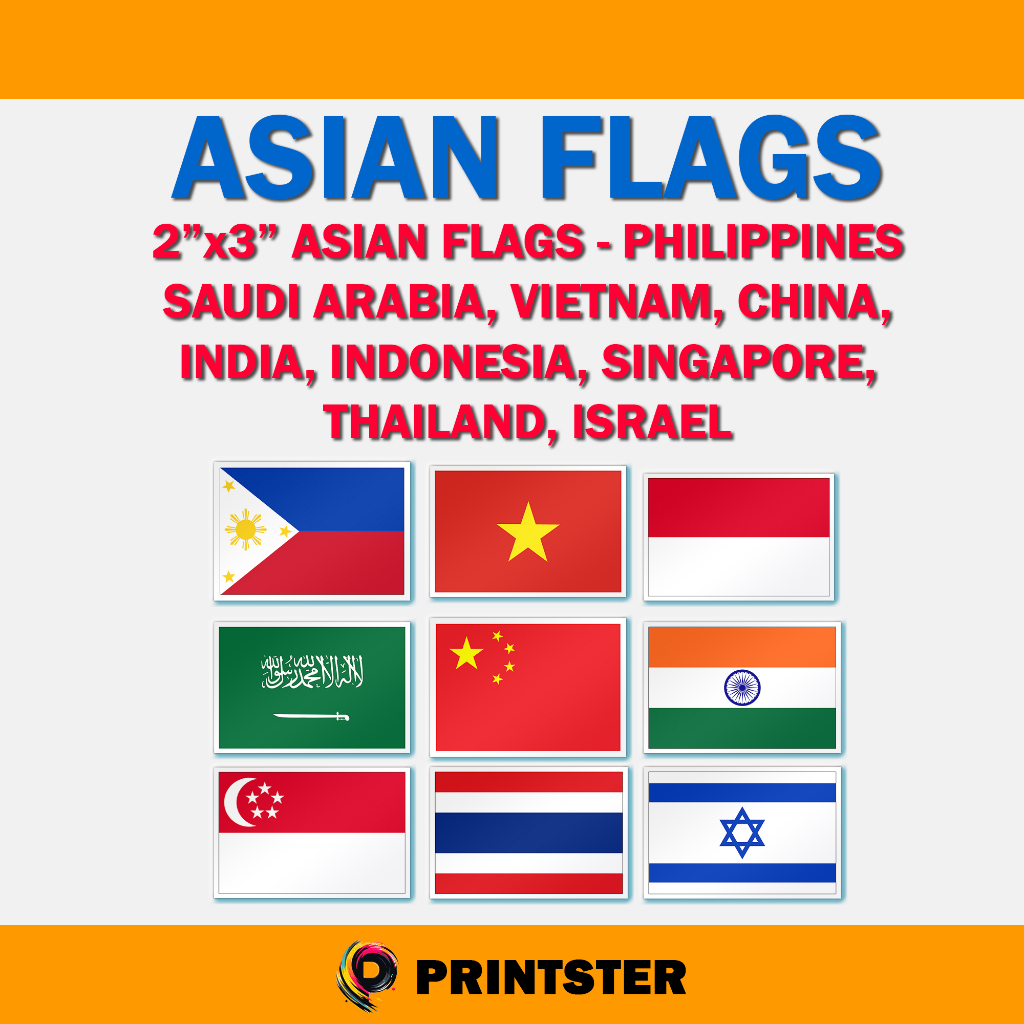 Asian Flag Stickers Glossy Waterproof Vinyl China Saudi Vietnam ...