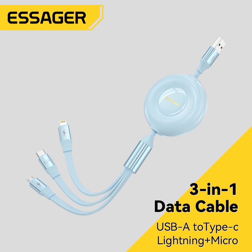 Essager 6A/3A 3 in 1 retractable data cable USB-A to Type-c L+M 480Mbps ...