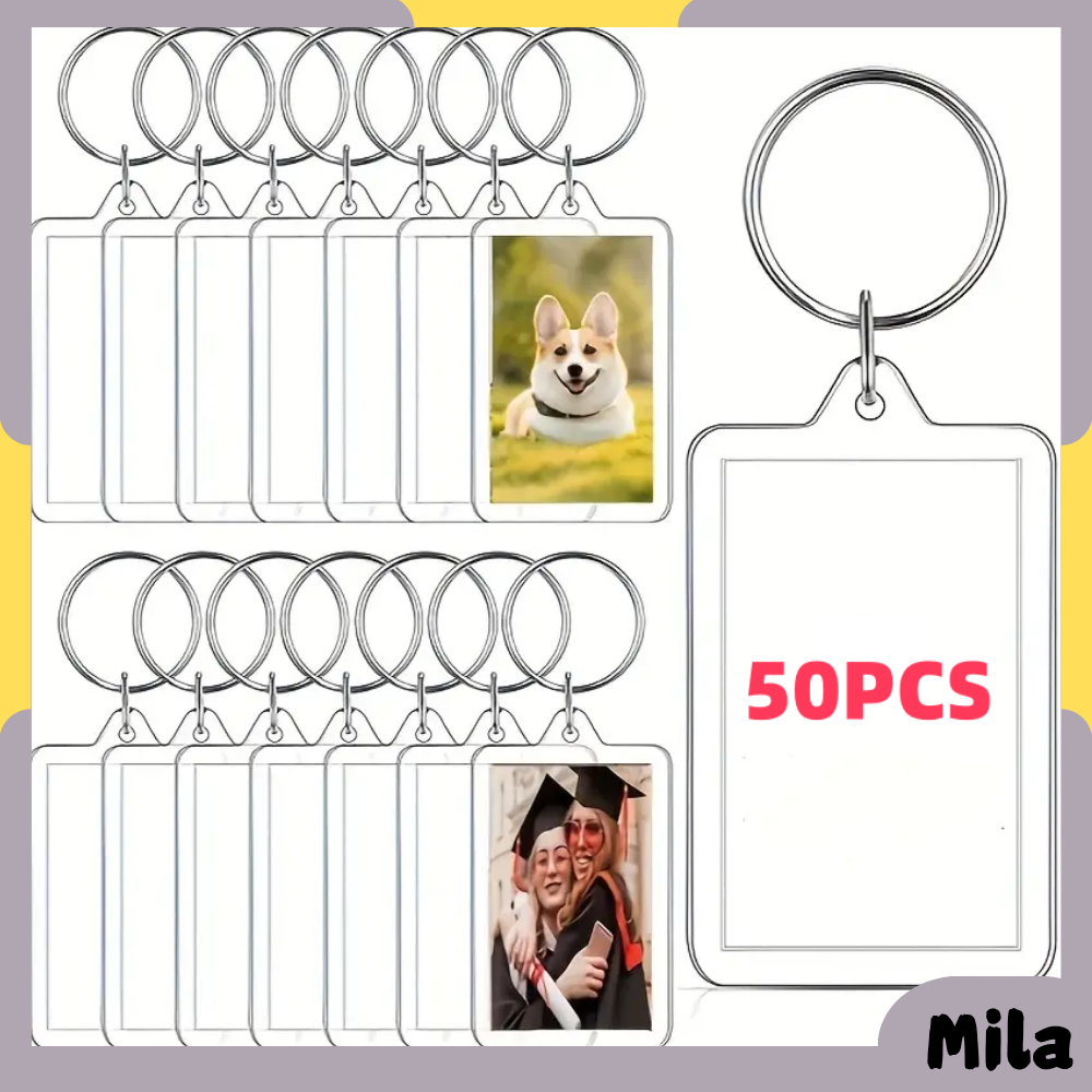 50pcs Acrylic Photo Frame Keychain Rectangle DIY Photo Insert Keyrings ...