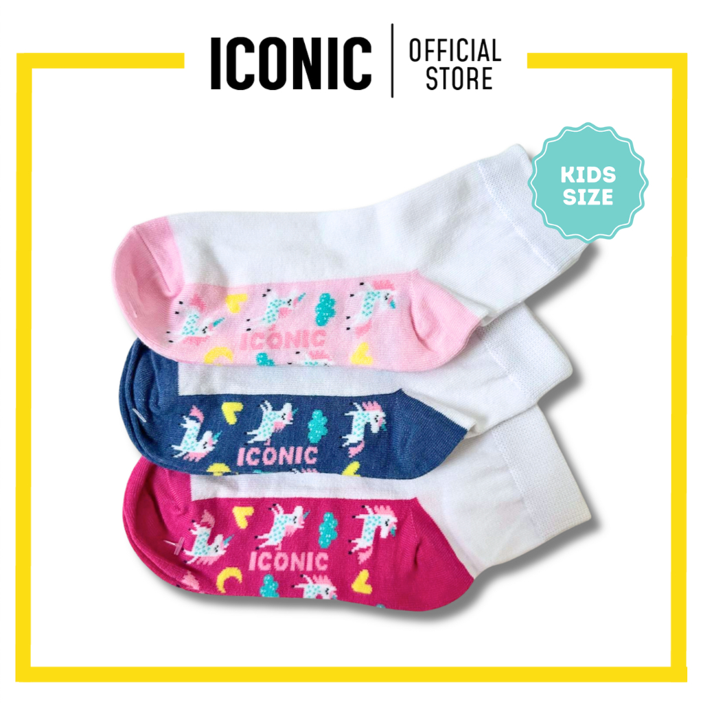 Iconic Socks Kids 3 in 1 White School Socks Unicorn Set | Shopee ...