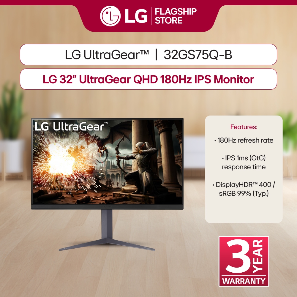 LG 32 inch UltraGear™ QHD IPS 180Hz Gaming Monitor | 1ms (GtG), DisplayHDR™ 400 32GS75Q-B ...