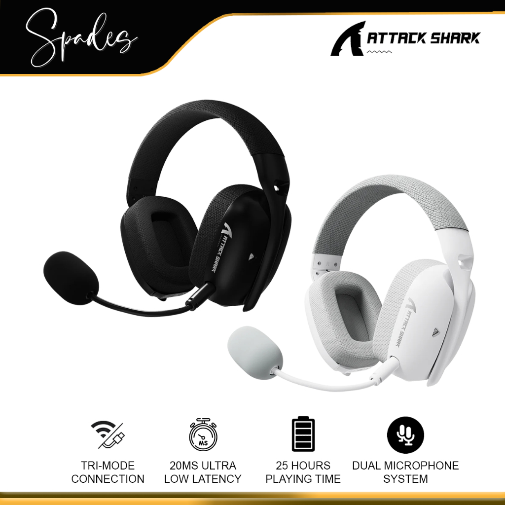 Attack Shark L80 PRO Tri-Mode Wireless Dual Microphone Lightweight Low Latency Gaming Headphones ...