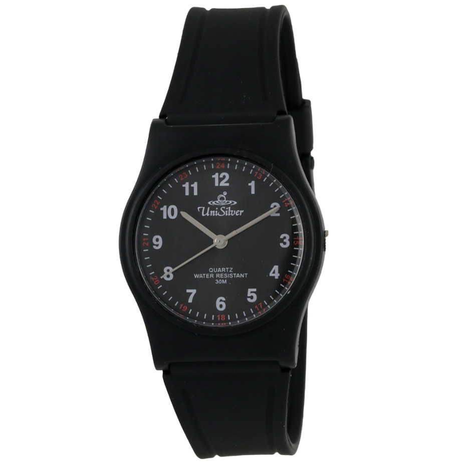 UniSilver TIME Women's Small All Black w/Red # Analog Rubber Watch ...