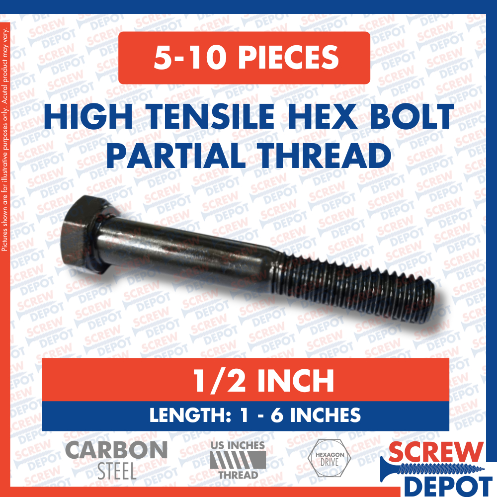 5-10PCS 1/2 inch HT Hex Bolt or High Tensile Hexagonal Bolt or Graded ...