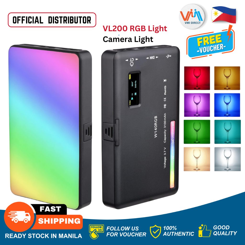 VL200 RGB LED Video Light Portable Camera Light Panel Dimmable ...