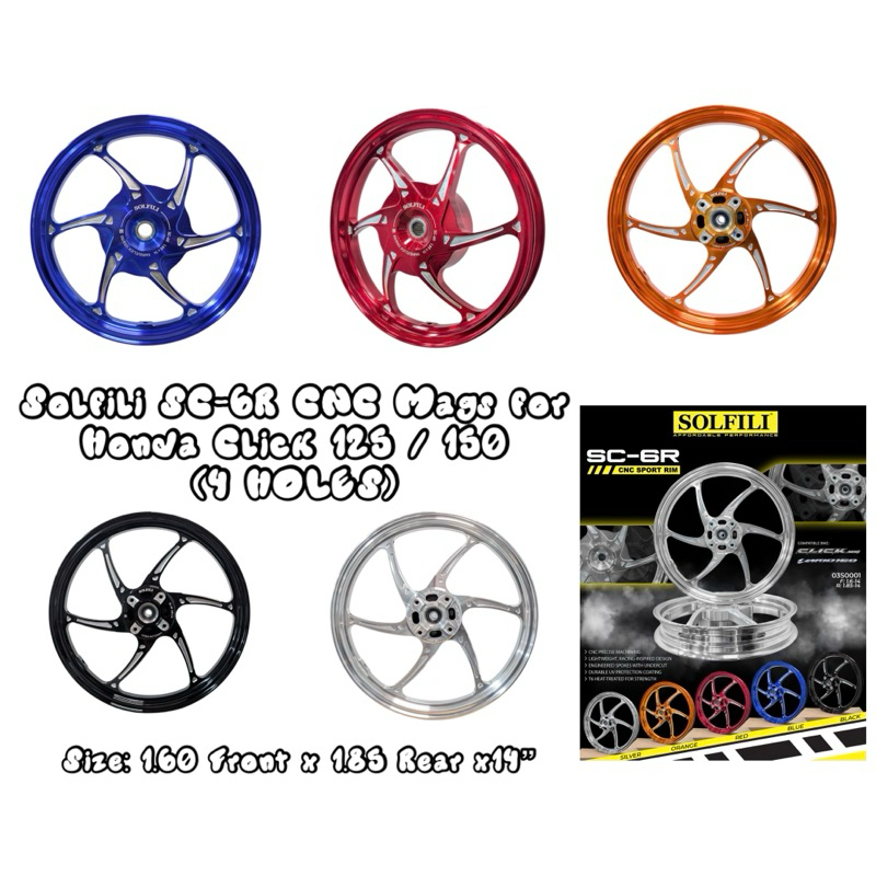 Solfili SC-6R CNC Mags for Honda Click 125 / 150 (4 HOLES) Size: 1.60 ...