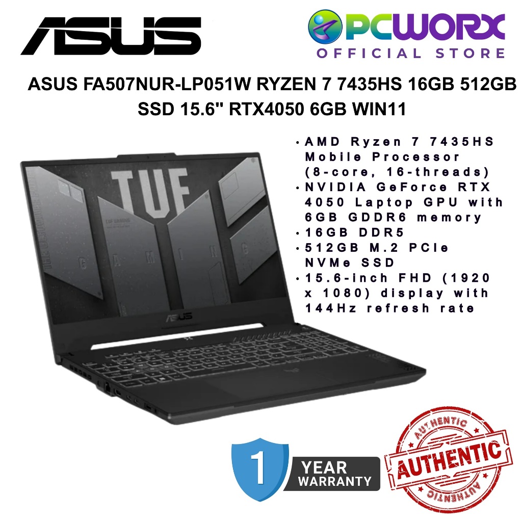 ASUS FA507NUR-LP051W RYZEN 7 7435HS 16GB 512GB SSD 15.6" RTX4050 6GB ...