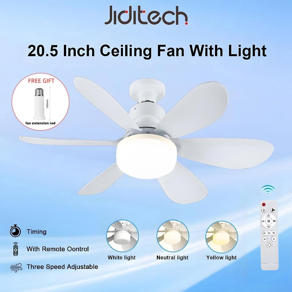 Jiditech E27 Ceiling Fan With Light Remote Control 2 IN 1 LED Ceiling ...