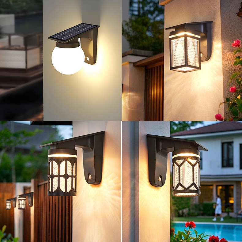 LED Outdoor Wall Light Solar Panels Fornt Porch Gate Power Lights Down ...