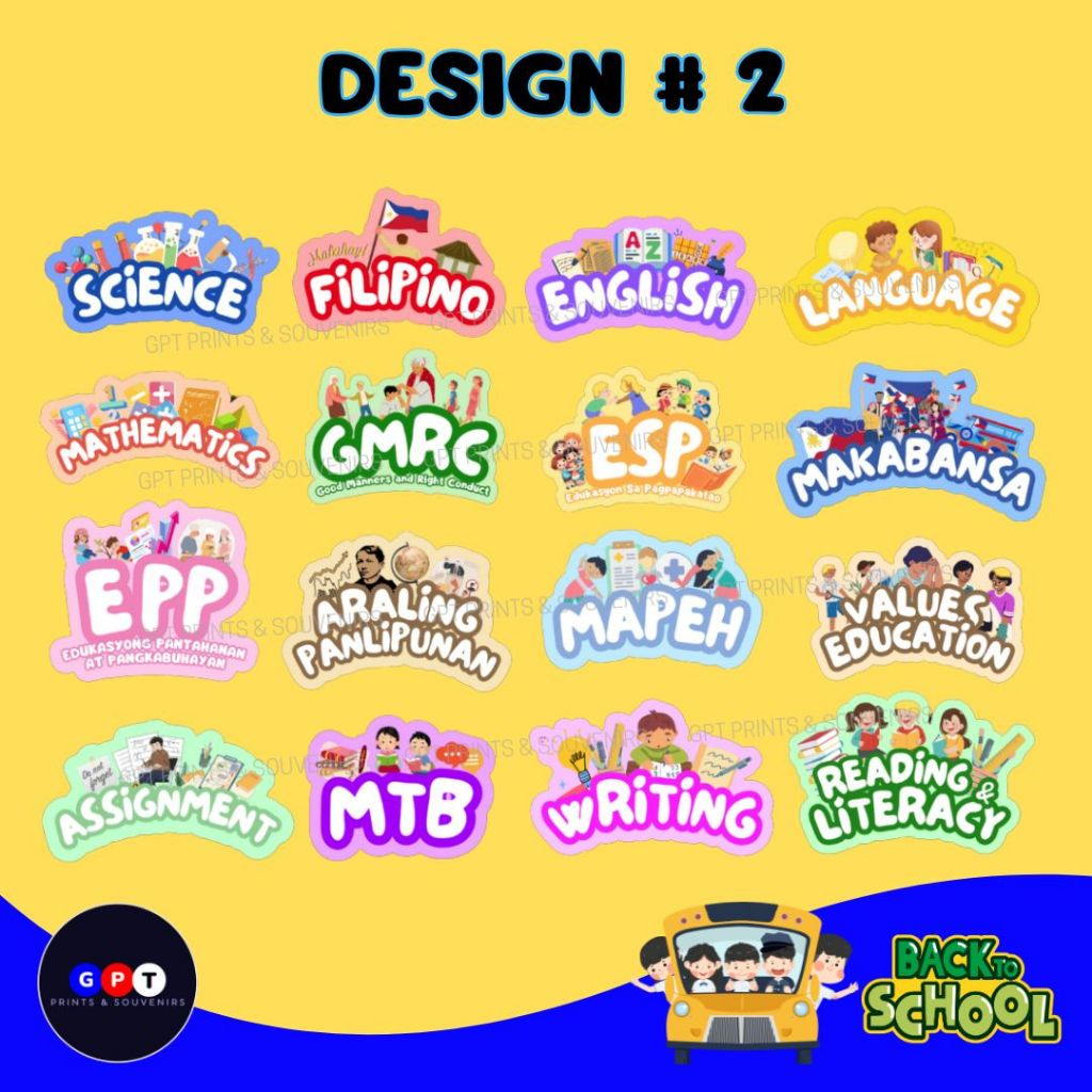 STICKER SUBJECT LABELS - Machine Cut - Design #2 w/free name label ...