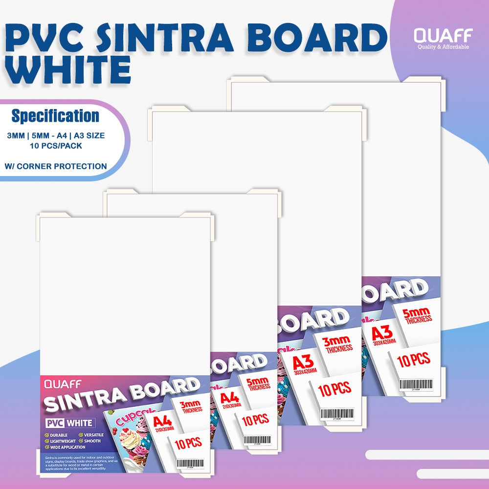 10pcs - QUAFF PVC Sintra Board White A4/A3 Size with Corner Protection 3mm/5mm Thick | Shopee ...
