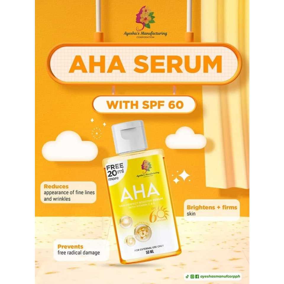 Ayesha AHA Vitamin C & E Whitening Serum 50ml - Deep Nourishing Skin Perfect Booster, SPF60, FDA ...