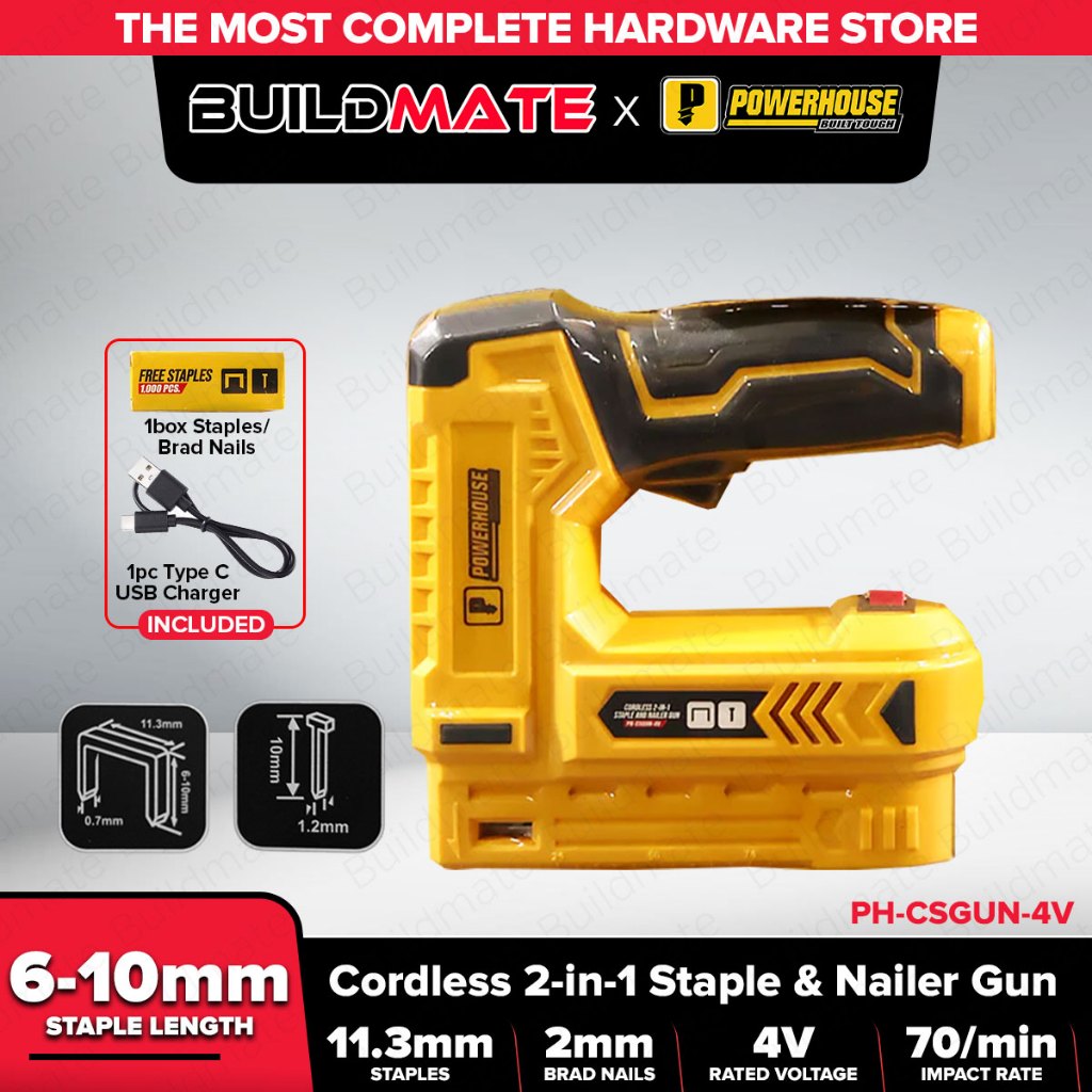 Buildmate x POWERHOUSE 4V Cordless 2-in-1 Electric Staple and Nail Gun ...