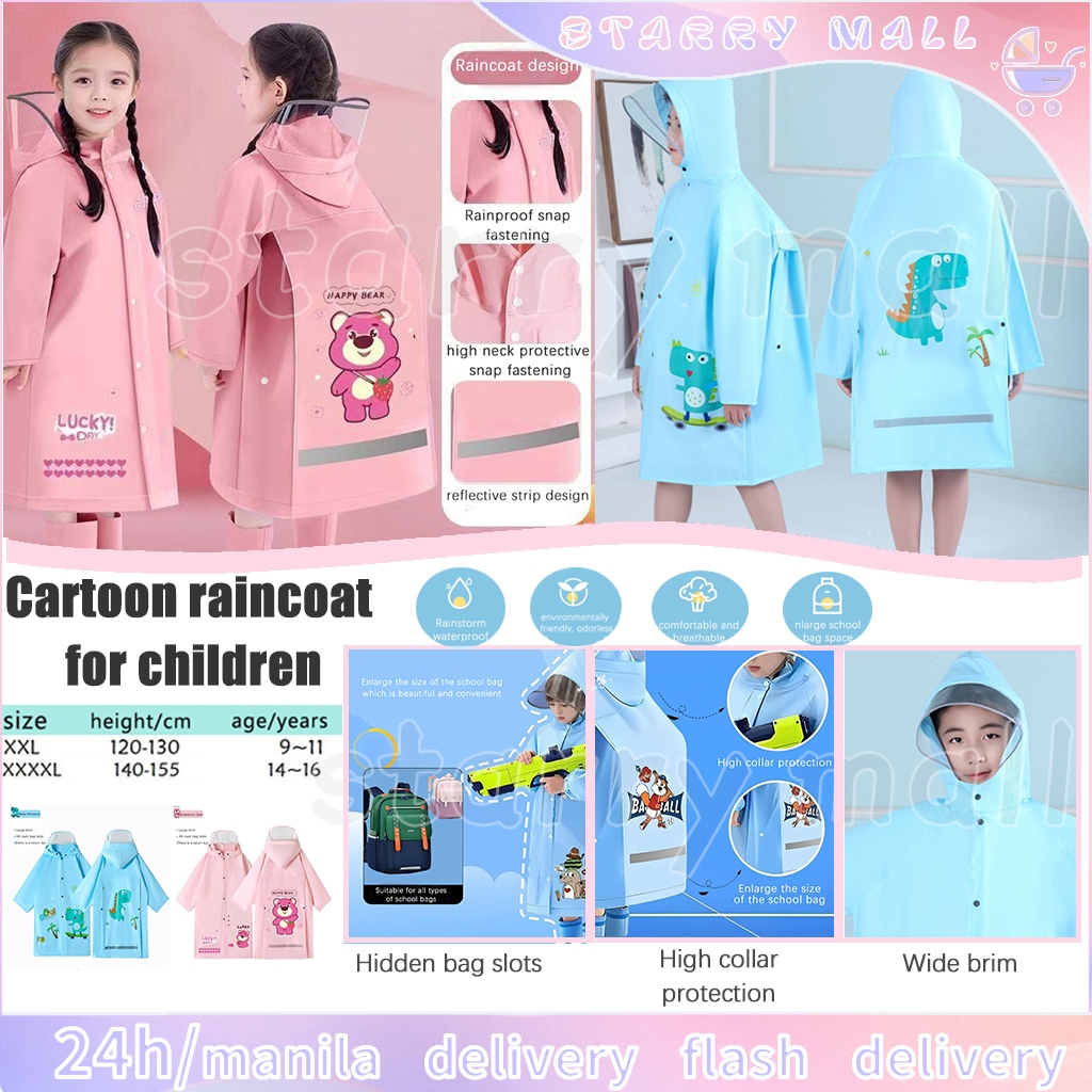 9-16 years old kids cartoon raincoat waterproof rainproof student ...