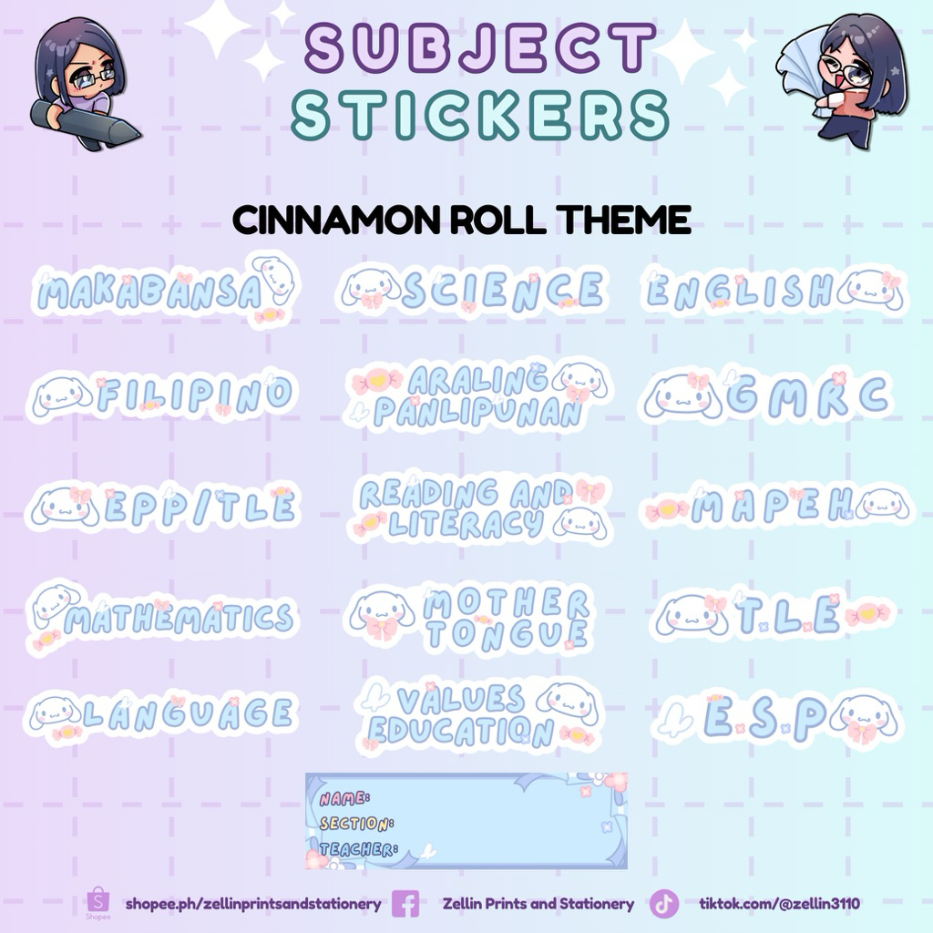 Cinnamoroll Theme Subject Stickers | Shopee Philippines