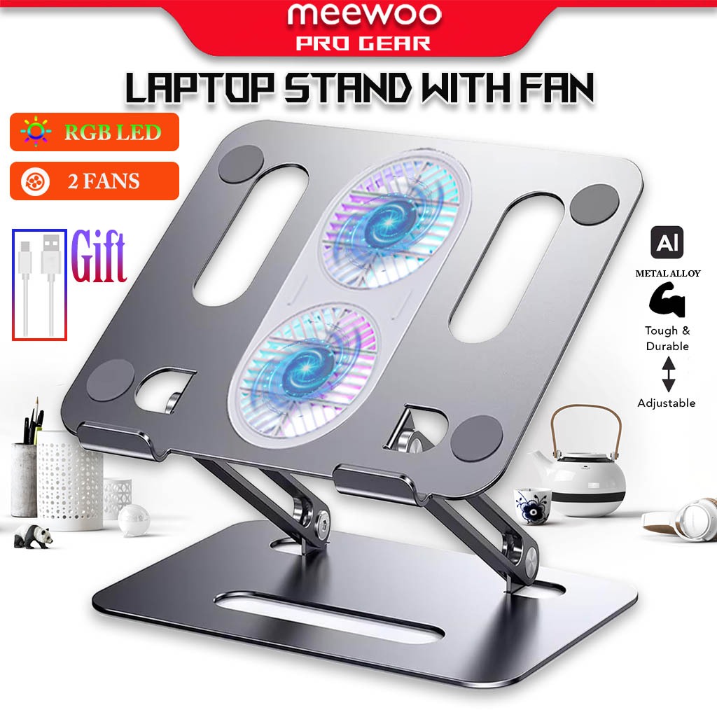 Meewoo Metal Laptop Stand With Fan Adjustable Laptop Riser Laptop ...